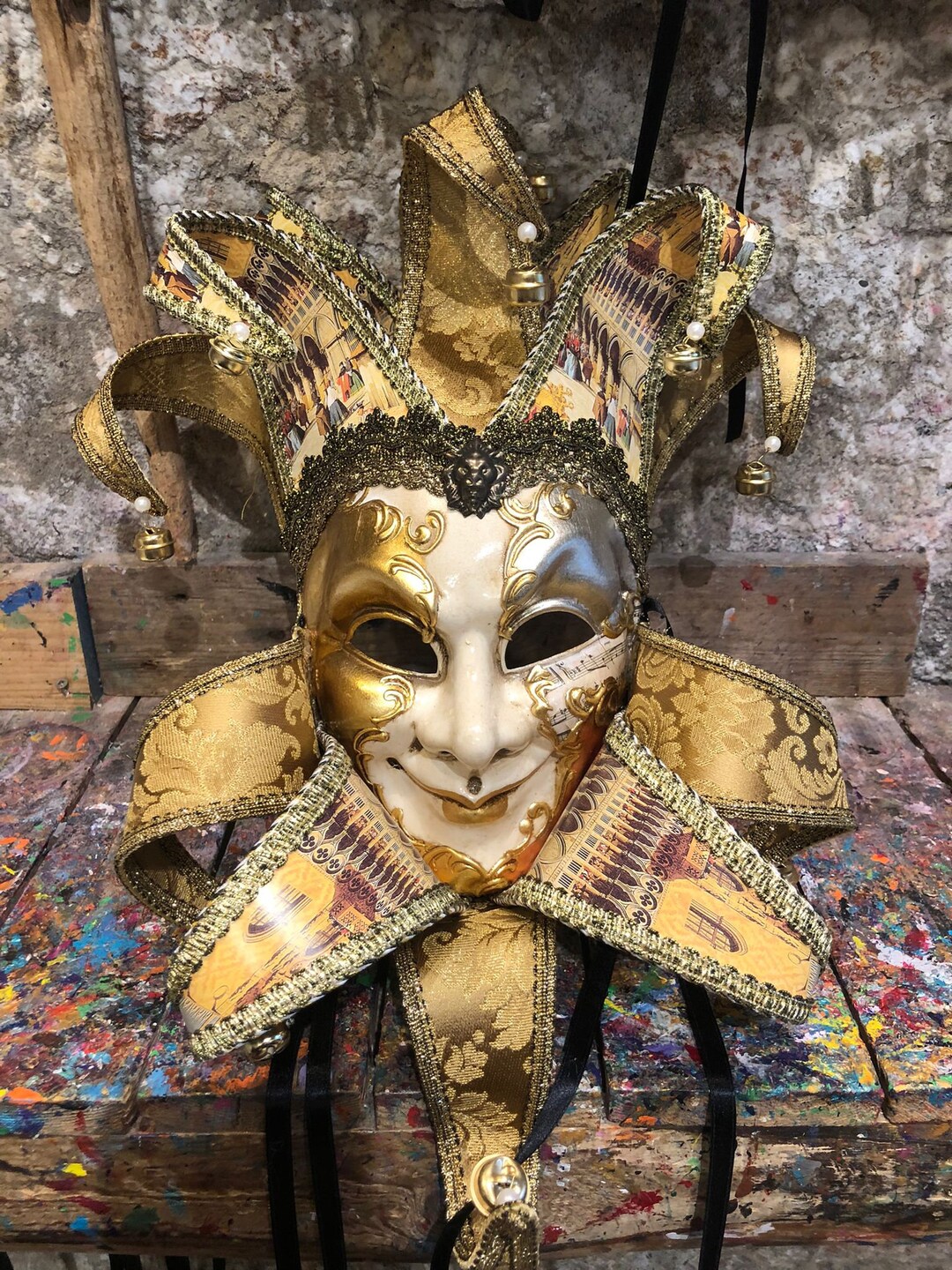 Golden Venetian Jester Mask - Carnival Mask Created and Decorated by ...