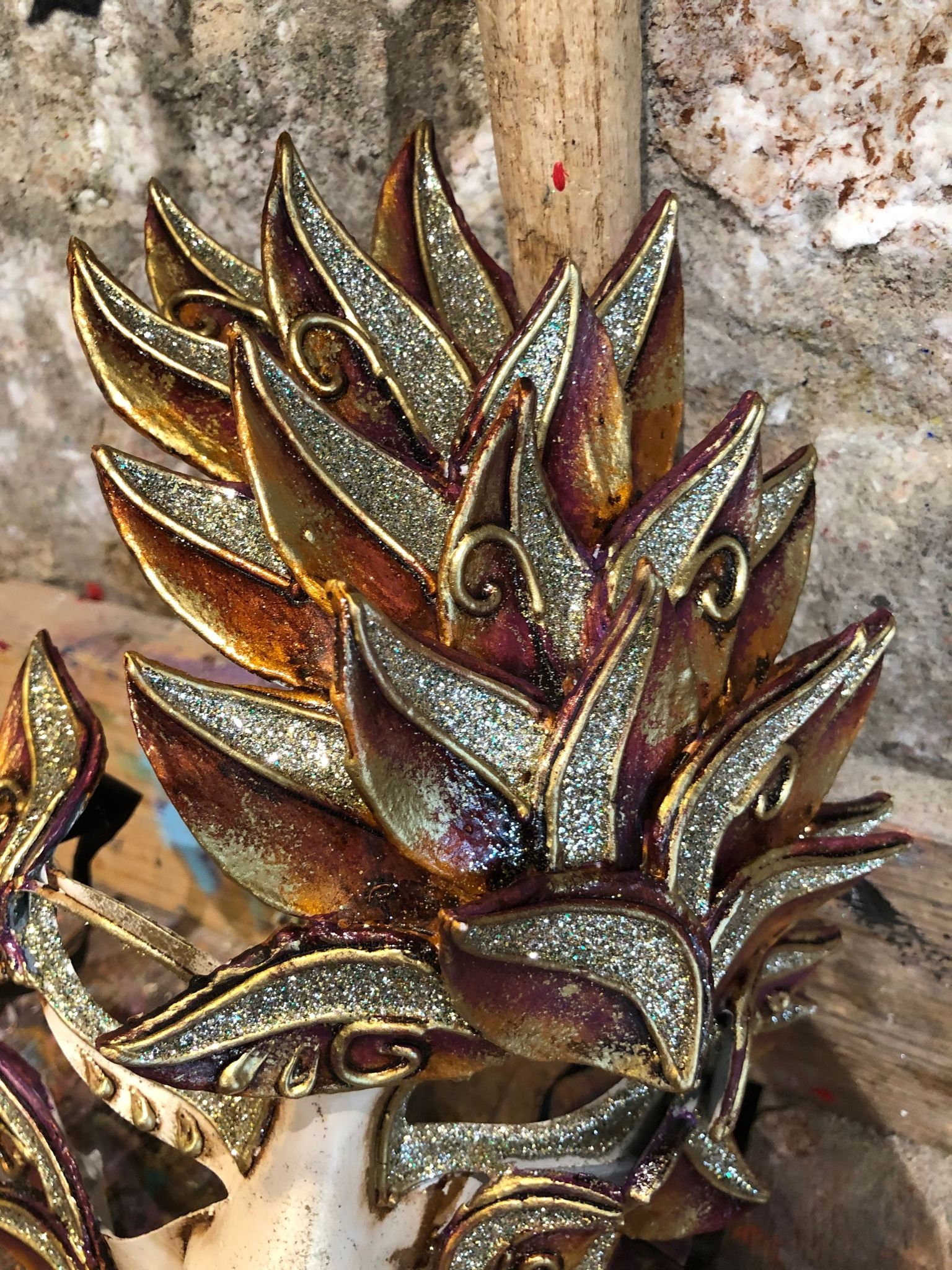 Half-face Carnival Mask Decorated With Silver and Amber Petals - Hand ...