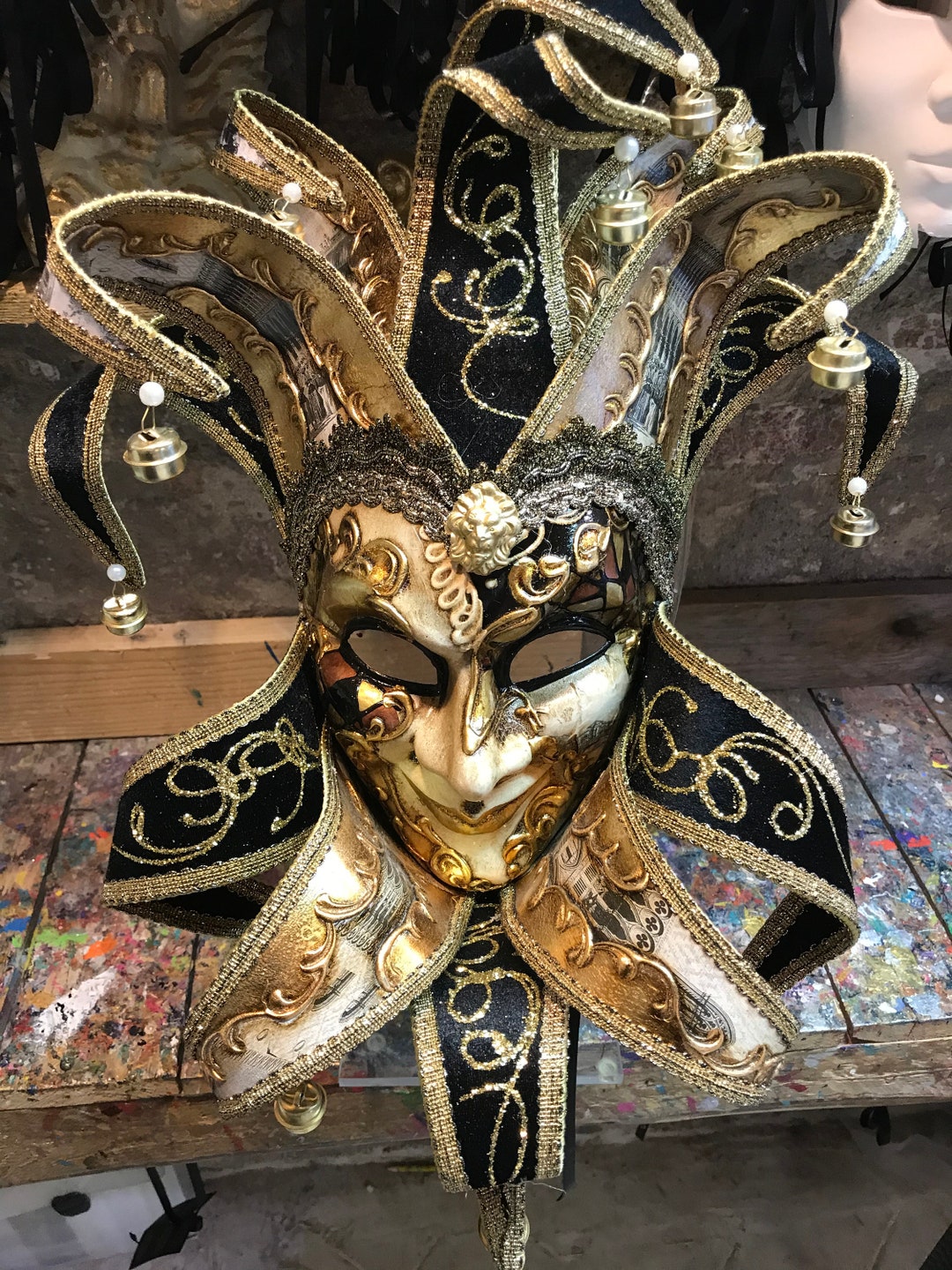 Handmade Jester Mask - Golden Carnival Joker Mask - Jester Carnival ...