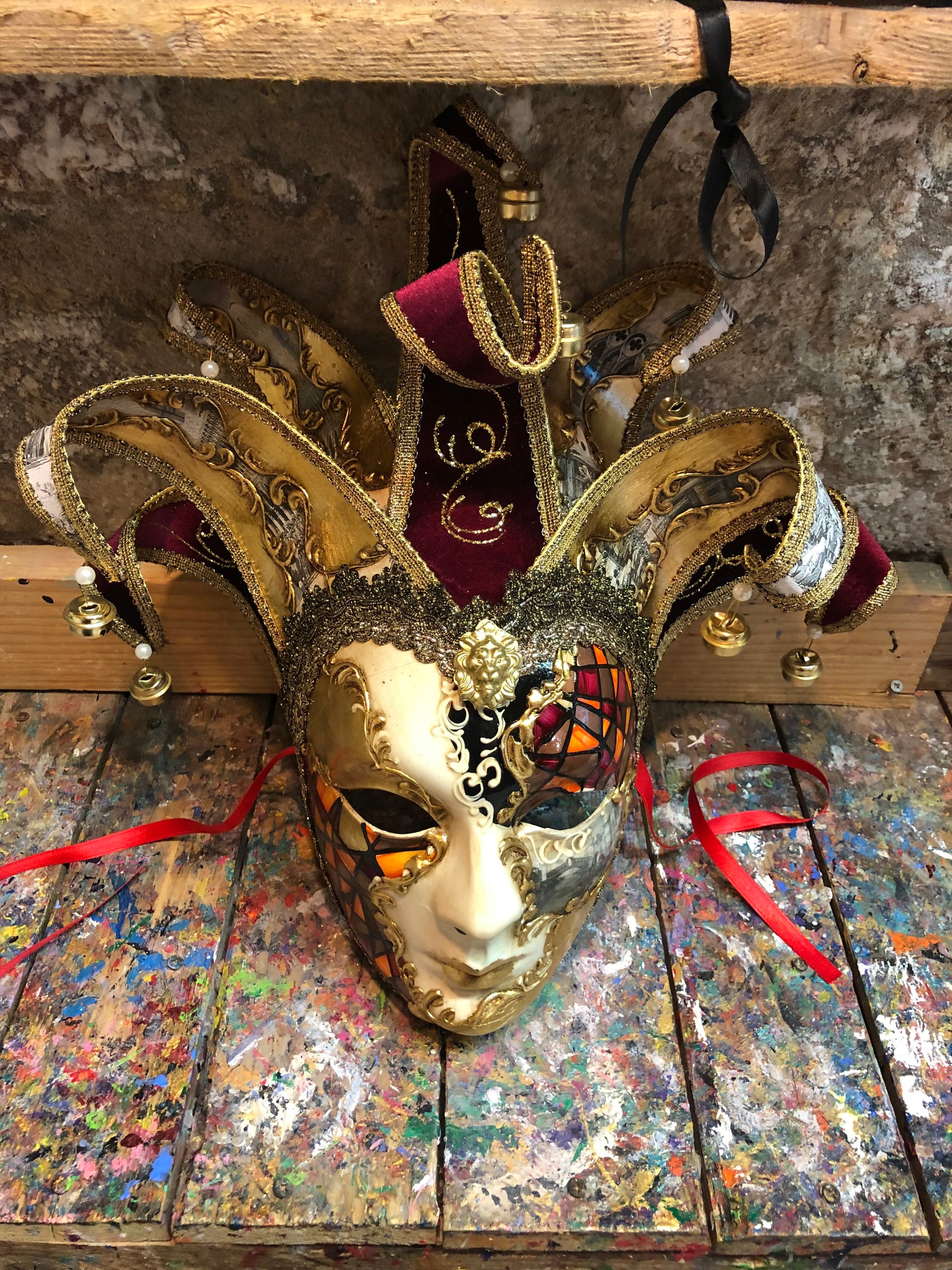 Golden Jester Mask Jester Carnival Mask Hand-decorated - Etsy
