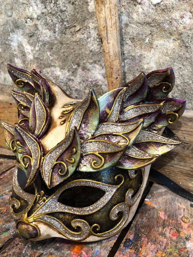 Elegant Venetian Cat Mask With Floral Decorations Decorated With Silver ...