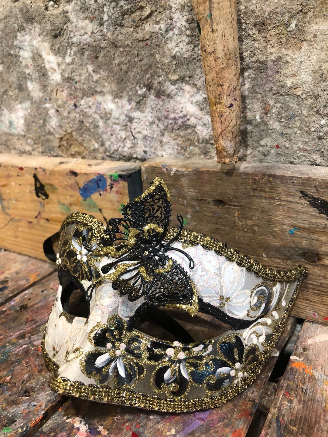 Carnival Eye Mask Decorated With Butterfly, Glitter and Floral Motifs ...