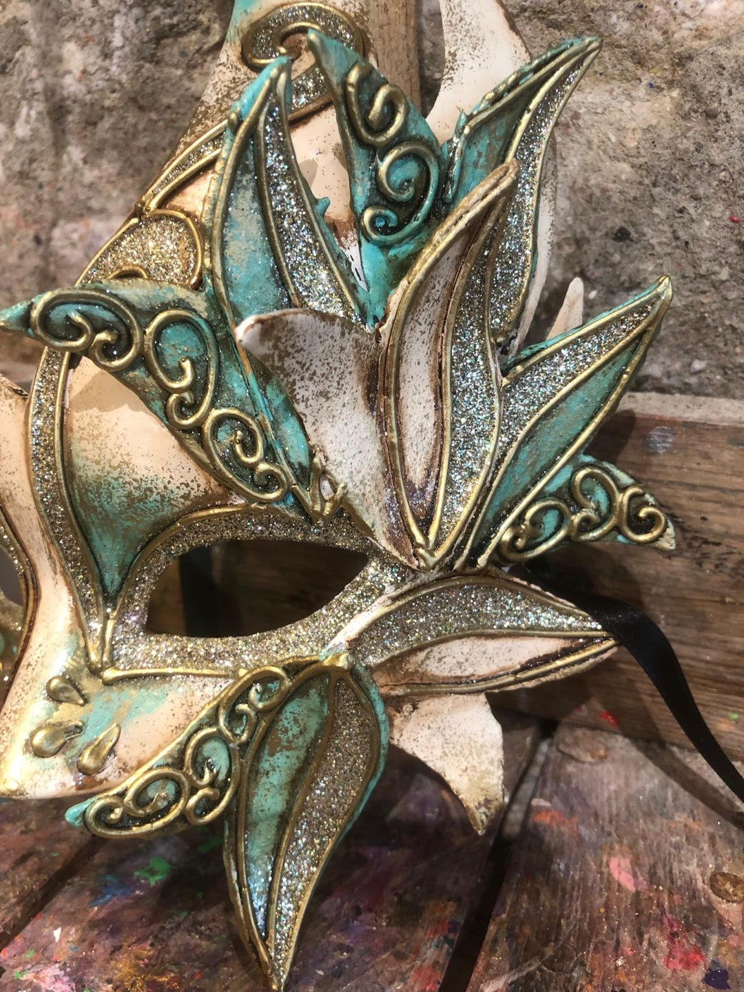 Elegant Eye-mask Painted With Silver Colors and Decorated With Petal ...