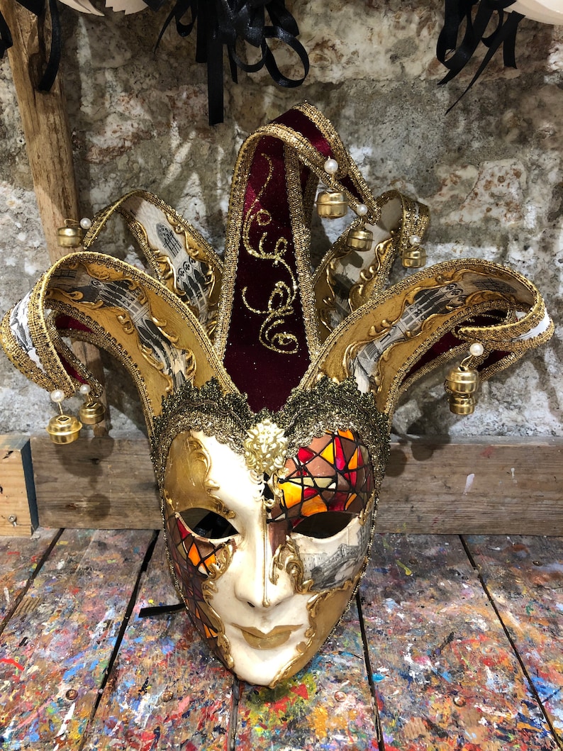 Golden Jester Mask Jester Carnival Mask Hand-decorated - Etsy