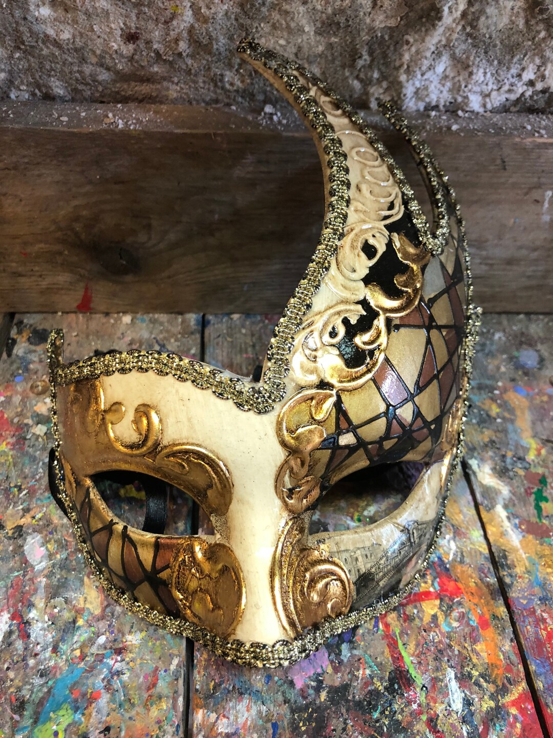 Golden and Finely Colored Carnival Eye Mask Elegant Venetian Eye Mask ...