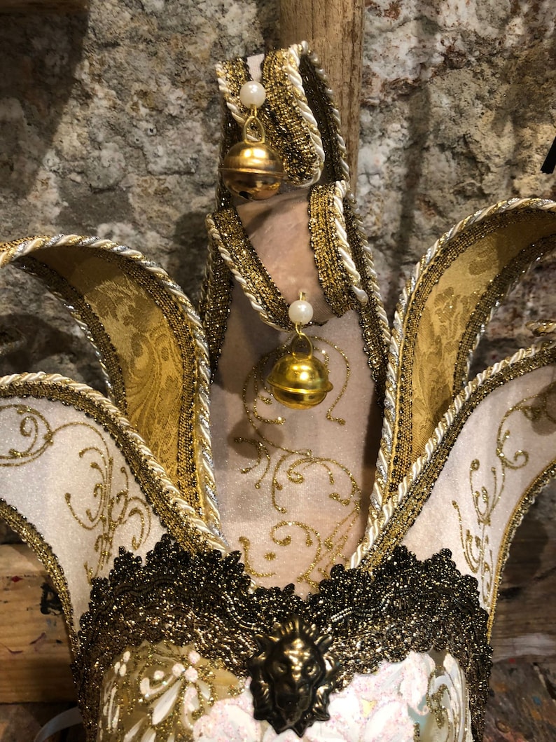 Finely Decorated Jester Mask With Golden Floral Motifs and Glitter ...