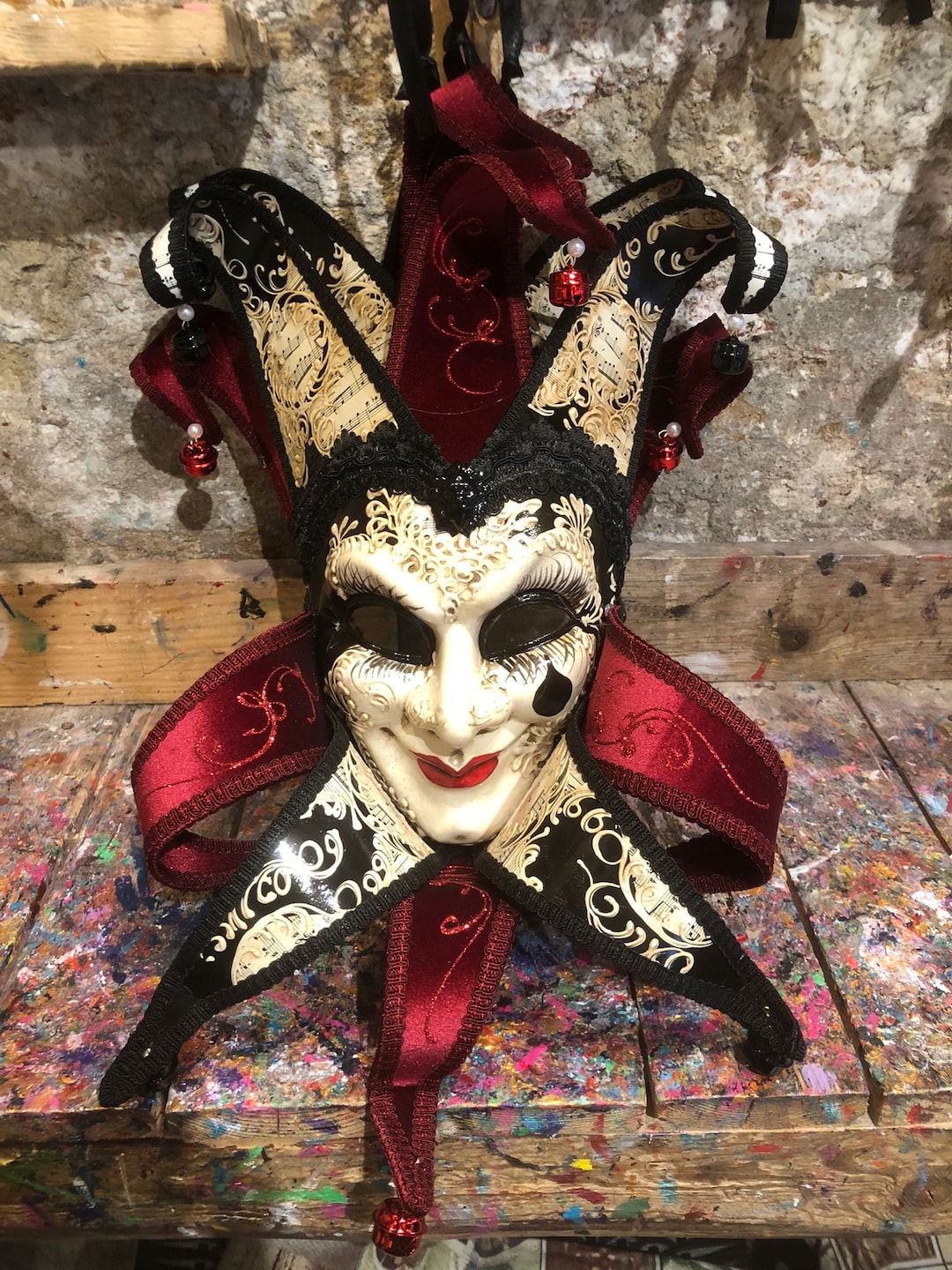 Venetian Jester Mask Elegant Joker Mask With Golden Decorations in ...