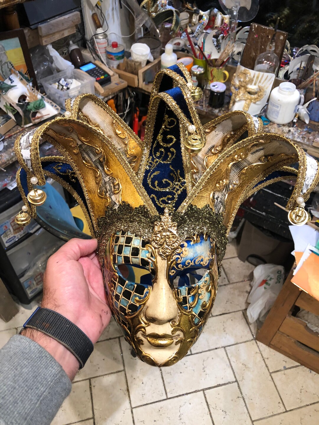 Exclusive Jester Mask Decorated With Golden Colors and Venetian Designs ...