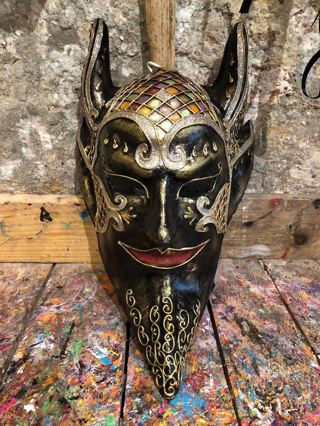 Black Devil Carnival Mask - Exclusive Venetian Devil Mask With Elegant ...