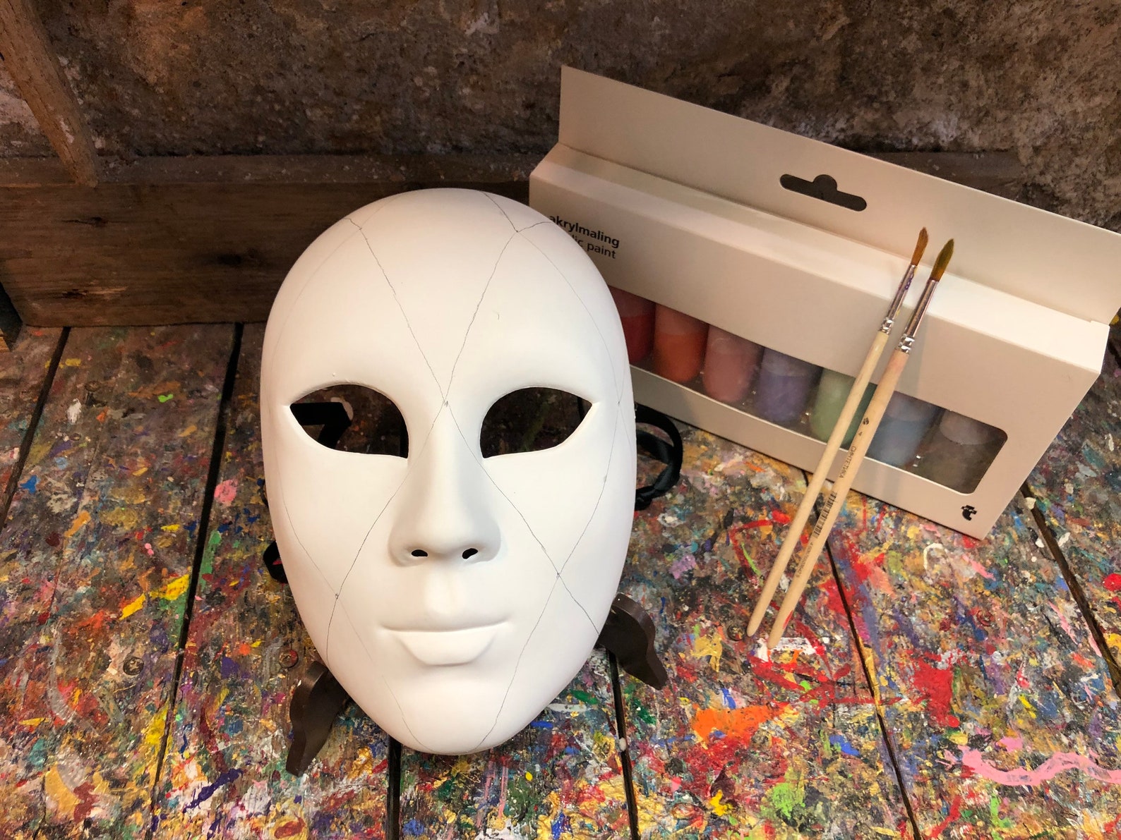 White Venetian Mask With Painting Kit - Brushes and Colors Included ...