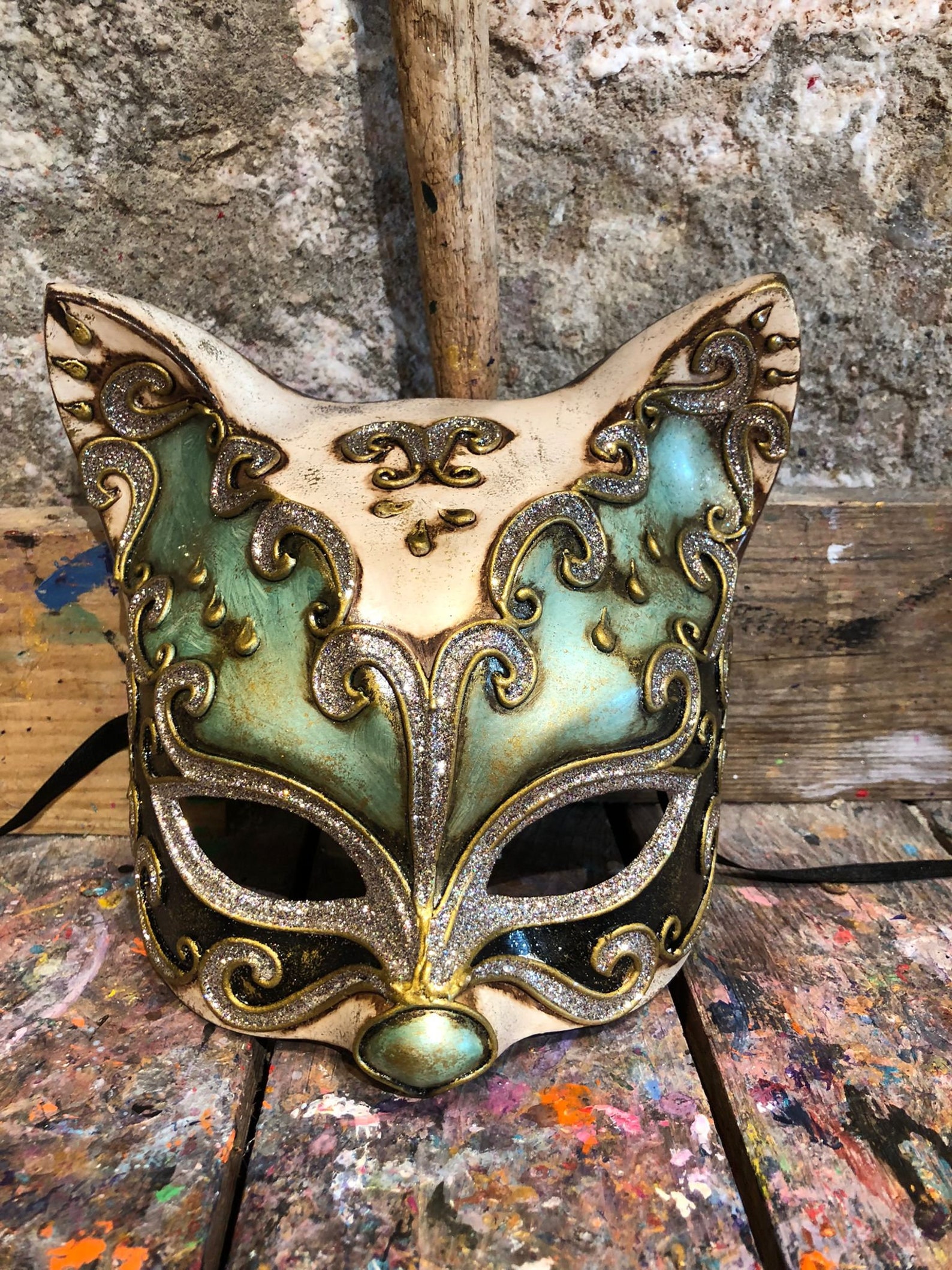 Elegant Venetian Cat Mask, Decorated With Baroque Friezes and Glitter ...