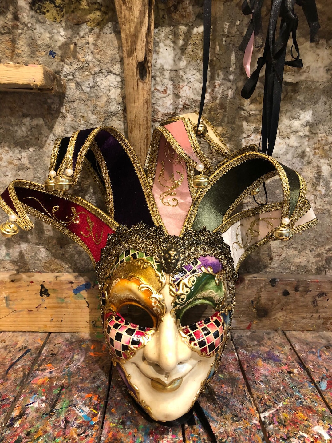 Venetian Jester Mask Finely Decorated With Bright Colors, Glitter and ...