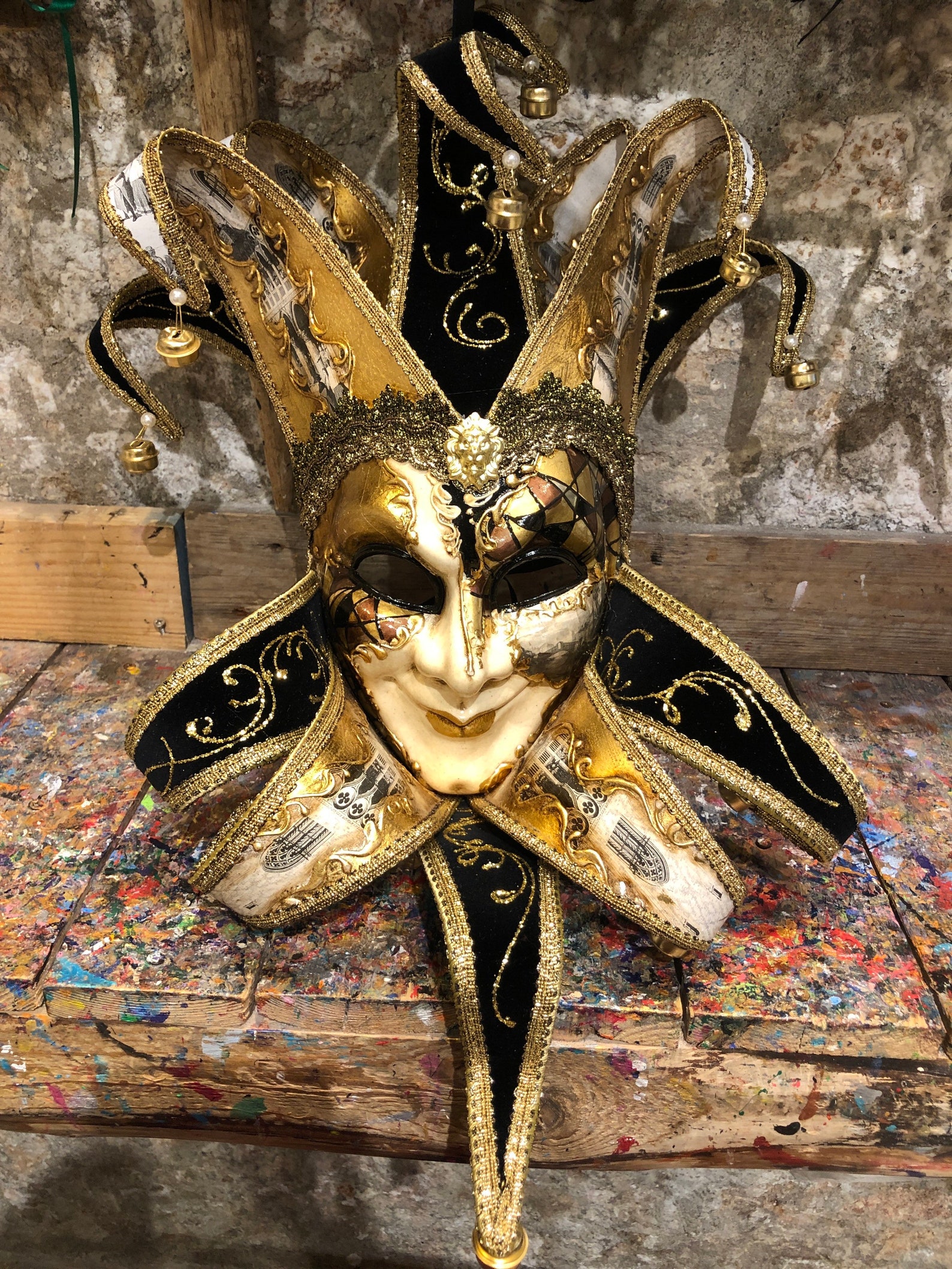 Handmade Jester Mask - Golden Carnival Joker Mask - Jester Carnival ...