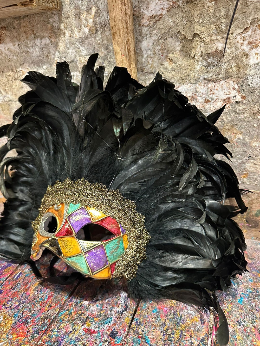 Venetian Feather Eye Mask - Elegant Harlequin Feather Mask - Hand ...