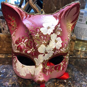 Pink Fact Mask - Cat Carnival Mask - Finely Hand Decorated - Etsy
