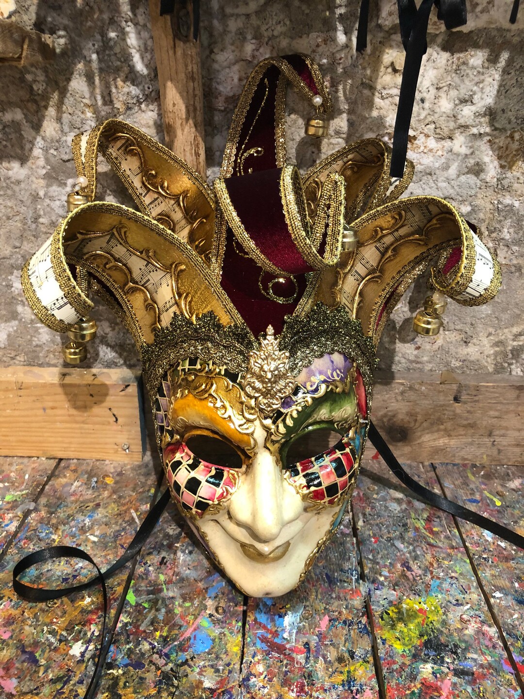 Jester Mask Jester Carnival Mask Venetian Jolly Made and Decorated by ...