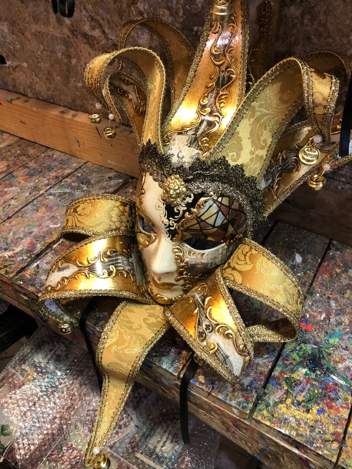 Golden Jester Mask Jolly Venetian Mask Jester Mask Created | Etsy