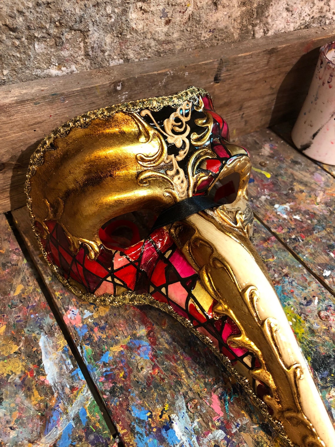 Venetian Zanni Mask, Decorated With Gold Colors - Hand-painted Venetian ...