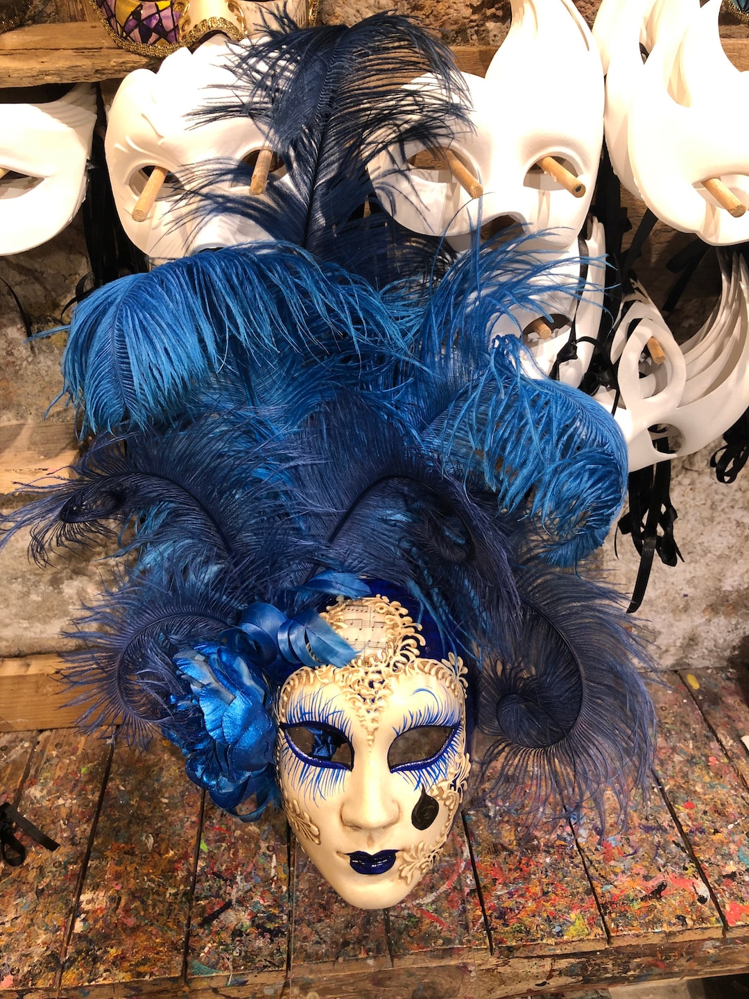 Original Venetian Mask Hand-painted With Large Feathers and Handcrafted ...