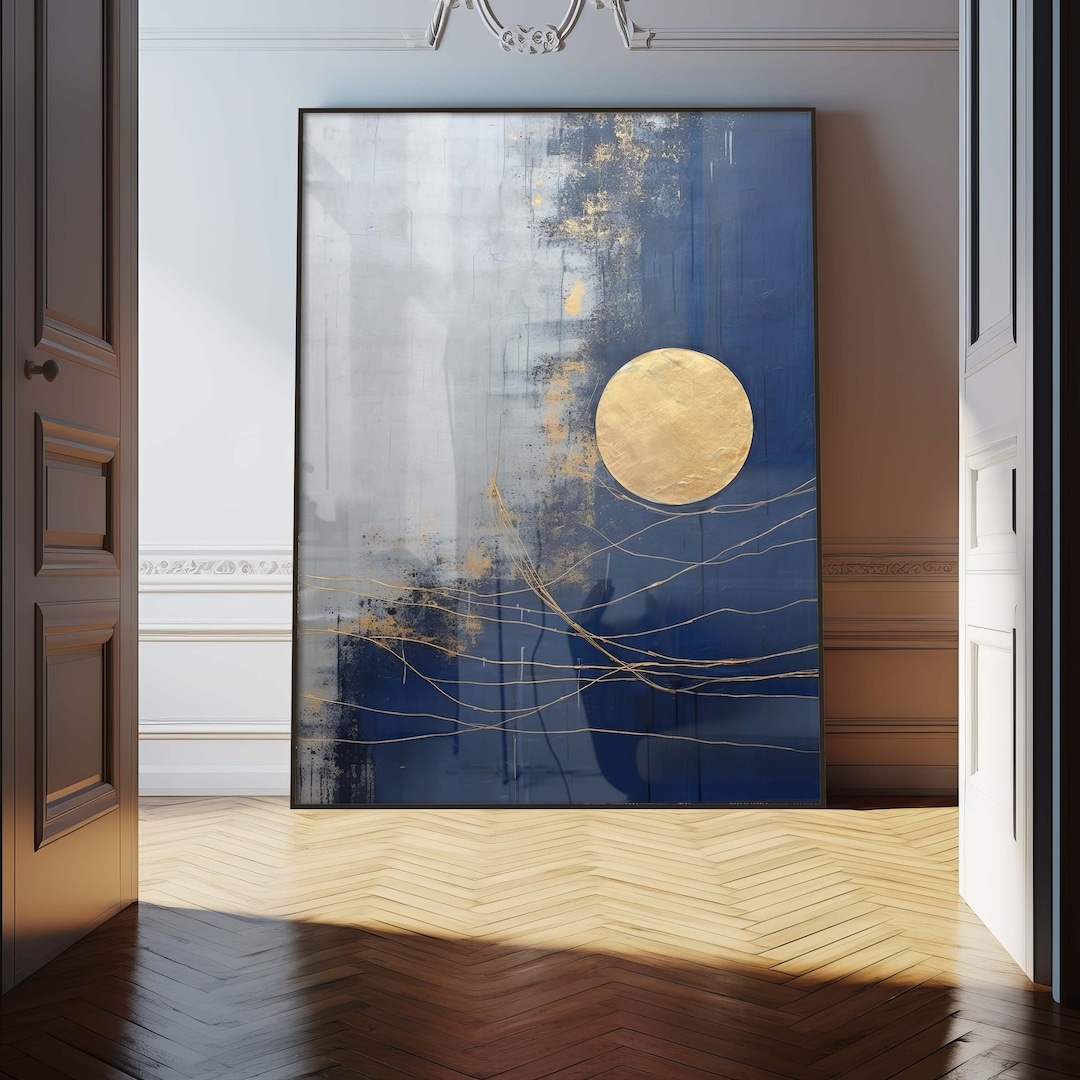 Wabi Sabi Art Print, Japandi and Kintsugi Abstract Wall Art in Navy ...