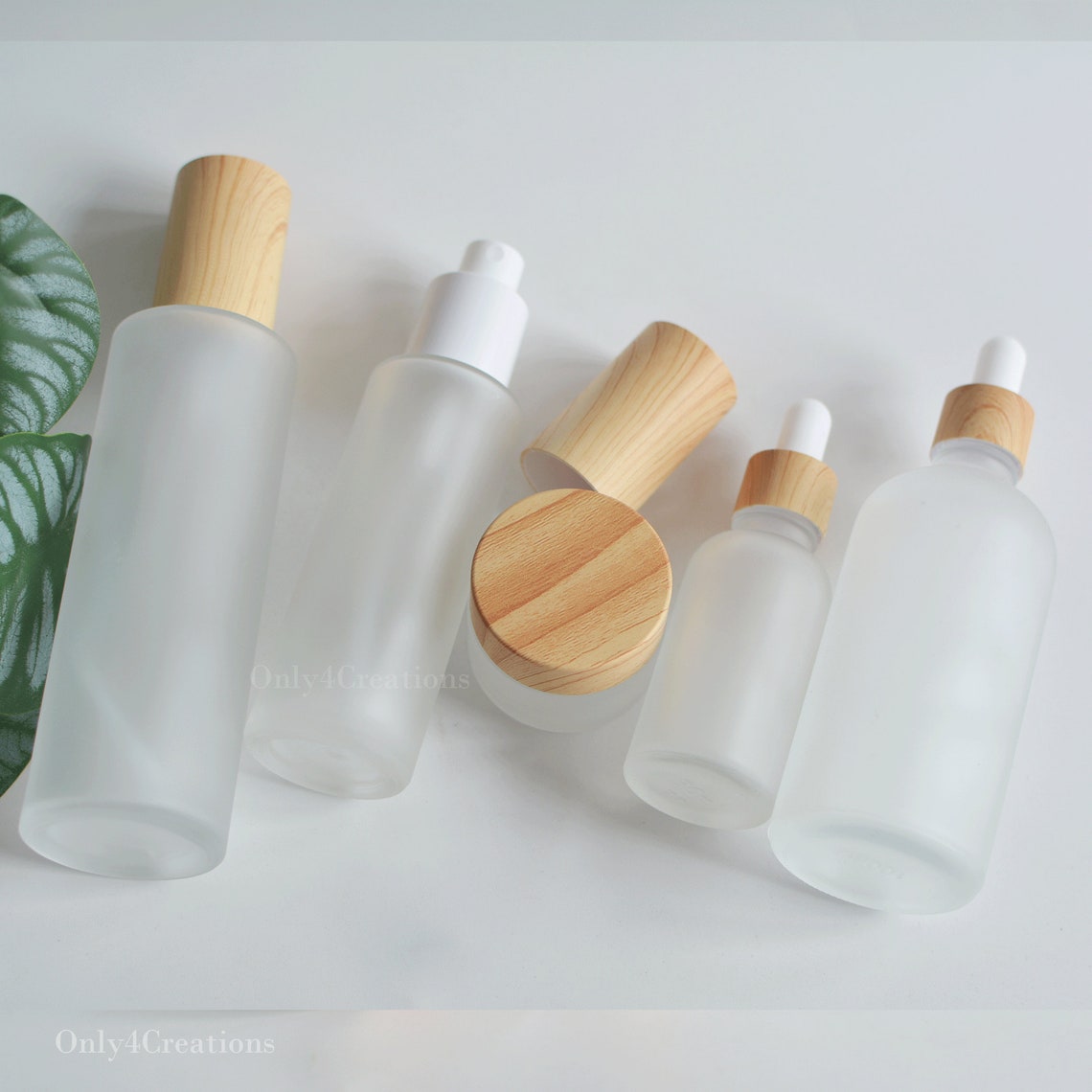 DIY Handmade Cosmetic Packaging Set, Glass Bottle Bamboo Wooden Look ...