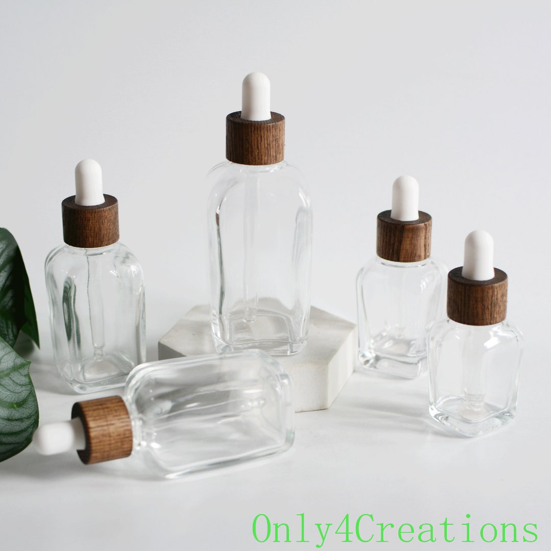 10100ml Retro Wooden Dropper Bottles Empty Refill Portable Square Clear ...