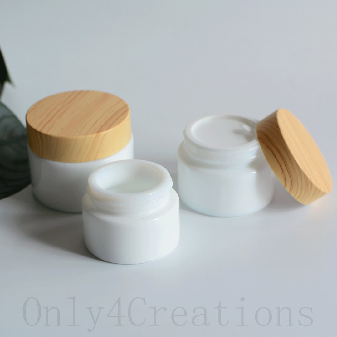 20g 30g 50g White Glass Jars With Bamboo Wooden Printing Lids Round ...