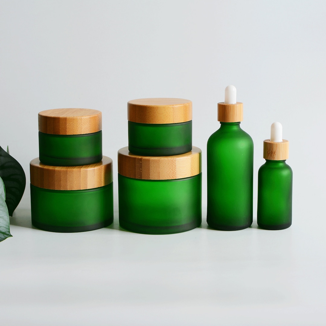 Green Frosted Glass Cosmetic Packaging 30g 50g 150g 200g Glass Cream ...