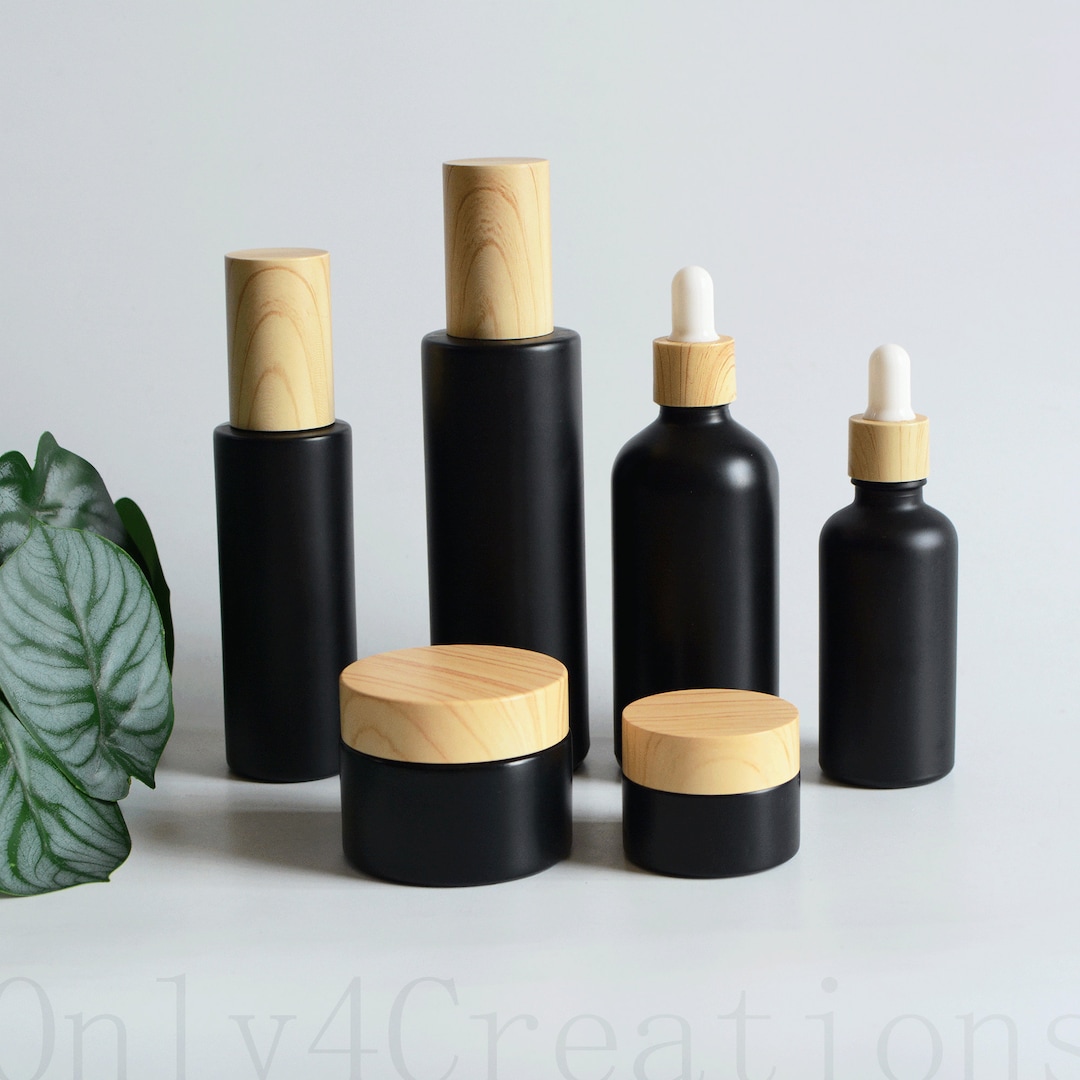 Matte Black Glass Travel Containers Sets Empty Refillable Glass ...