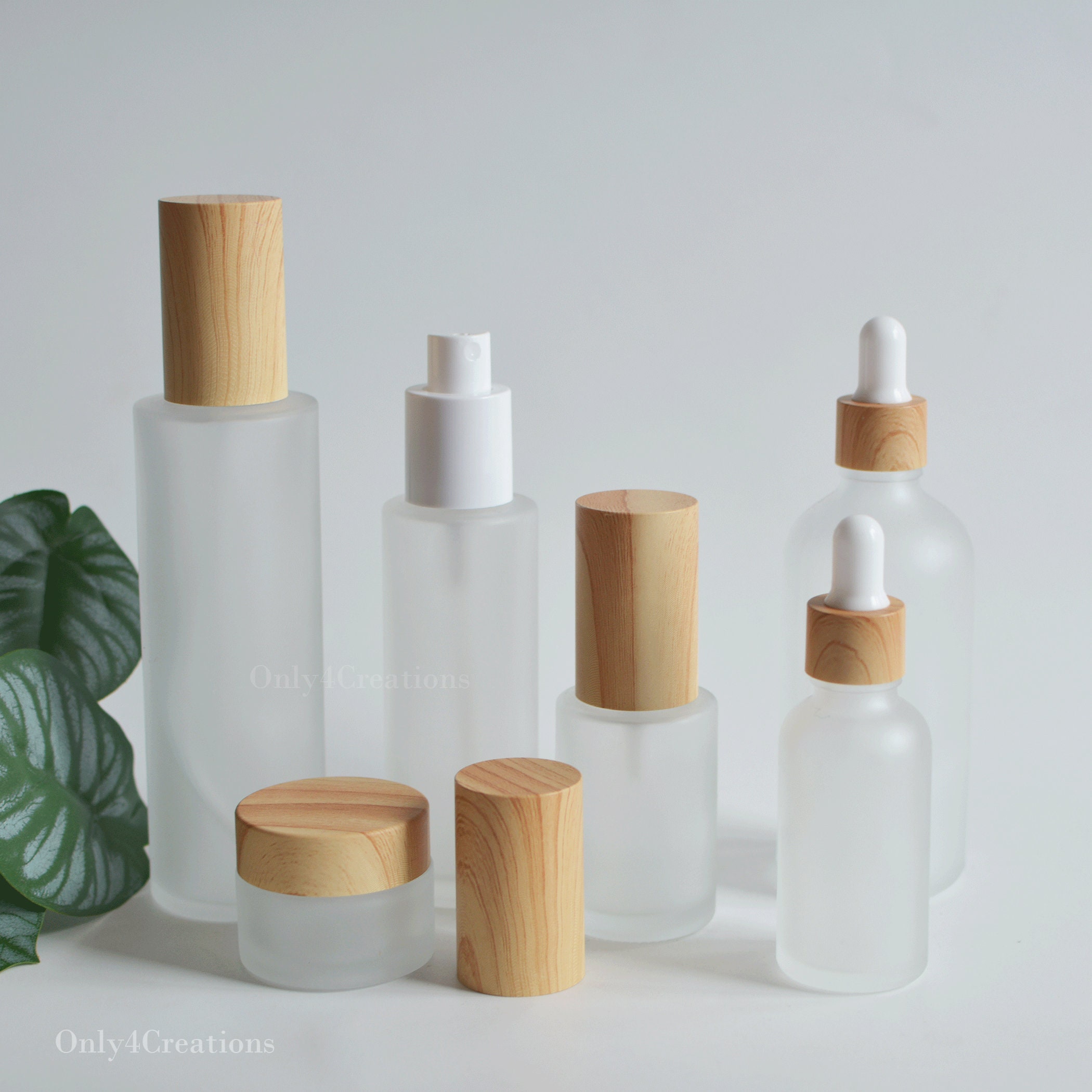 DIY Handmade Cosmetic Packaging Set, Glass Bottle Bamboo Wooden Look ...