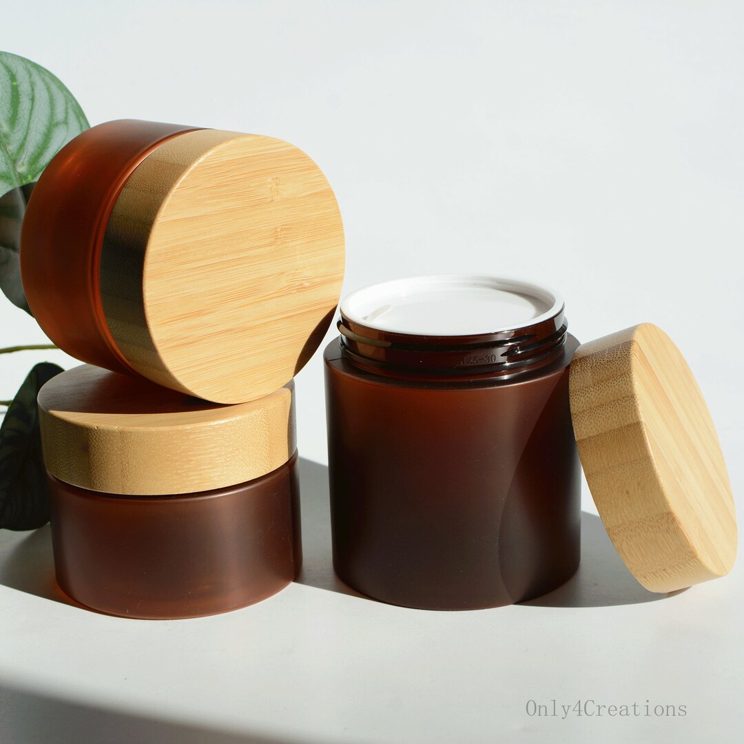 150g 250g 500g Frosted Amber Plastic Jars Natural Bamboo Makeup ...