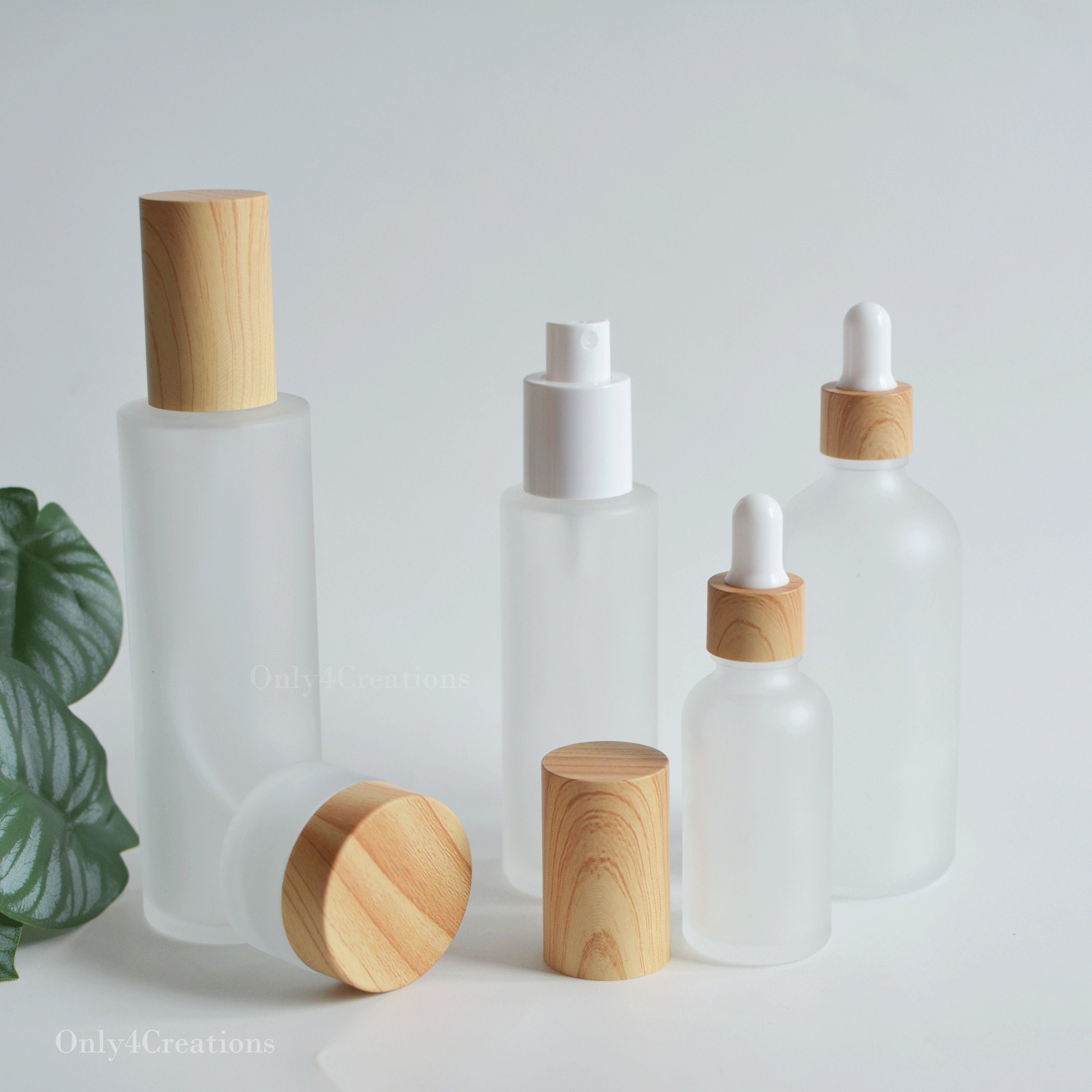 DIY Handmade Cosmetic Packaging Set, Glass Bottle Bamboo Wooden Look ...