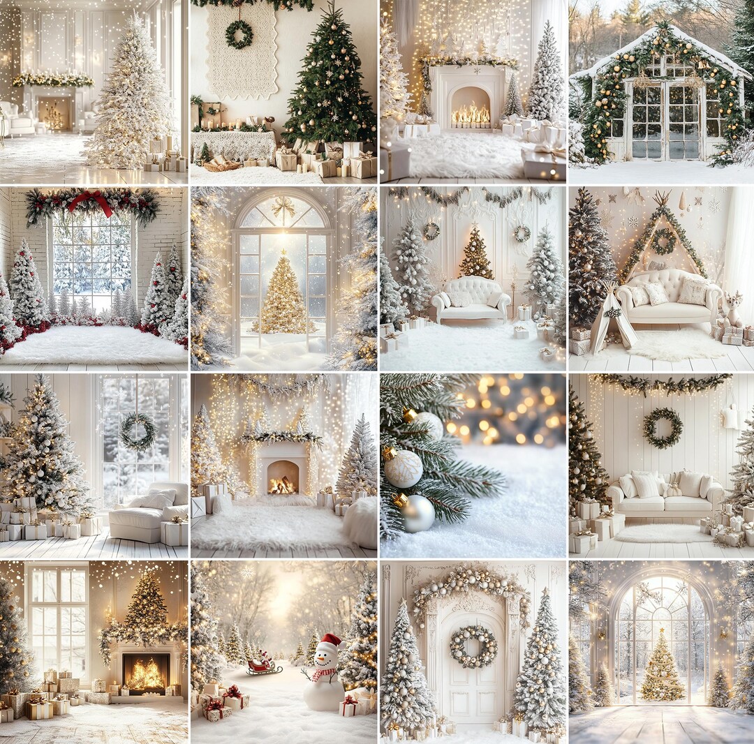110 White Christmas Digital Backdrops, Festive Holiday Background ...
