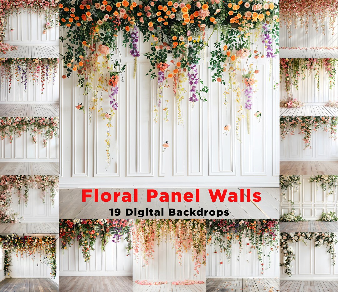 19 Hanging Floral White Panel Wall Digital Backdrops, Maternity ...