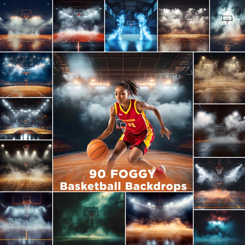 90 Foggy Basketball Digital Backdrops: Sports Photography Backgrounds ...