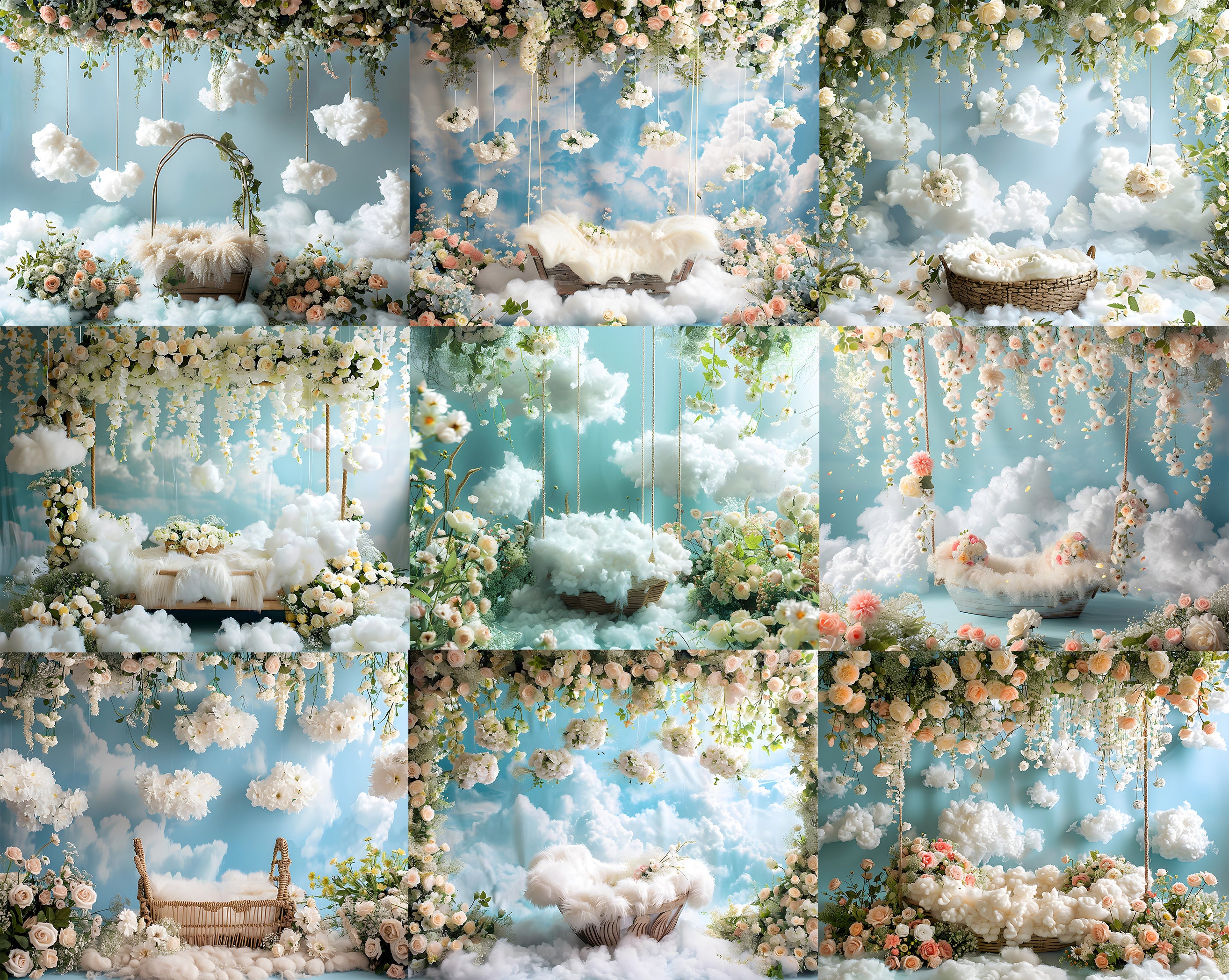 Floral Clouds Newborn Photography Digital Backdrops (JPG File, 300 DPI ...