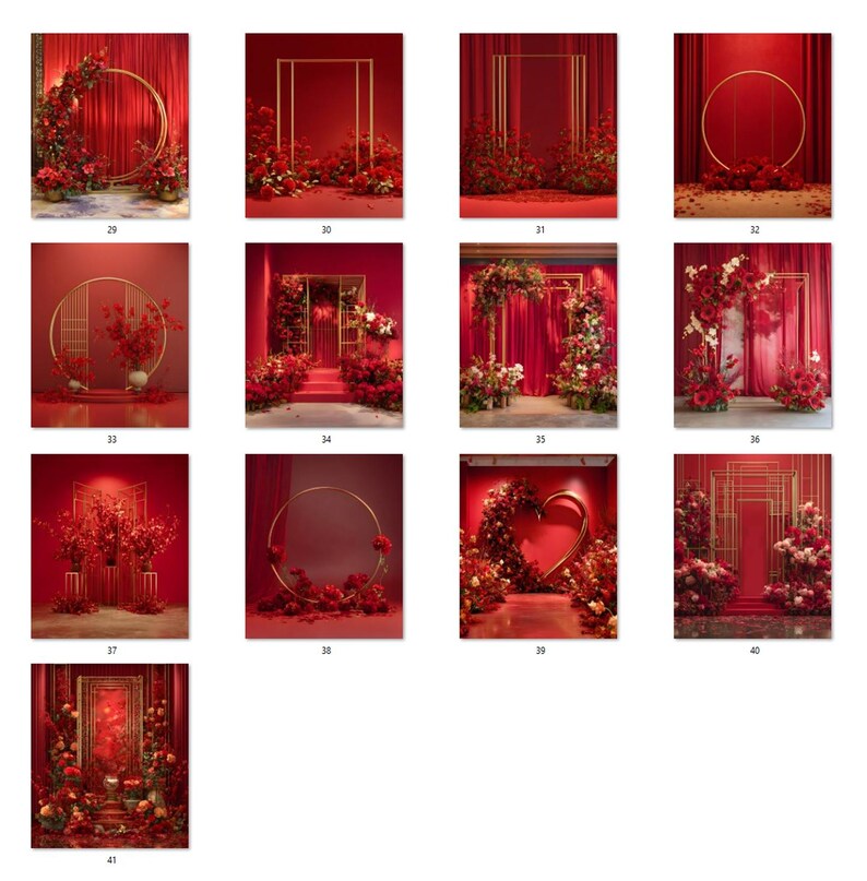 40 Red Floral Frame Digital Backdrops : Romantic Valentine's Day ...
