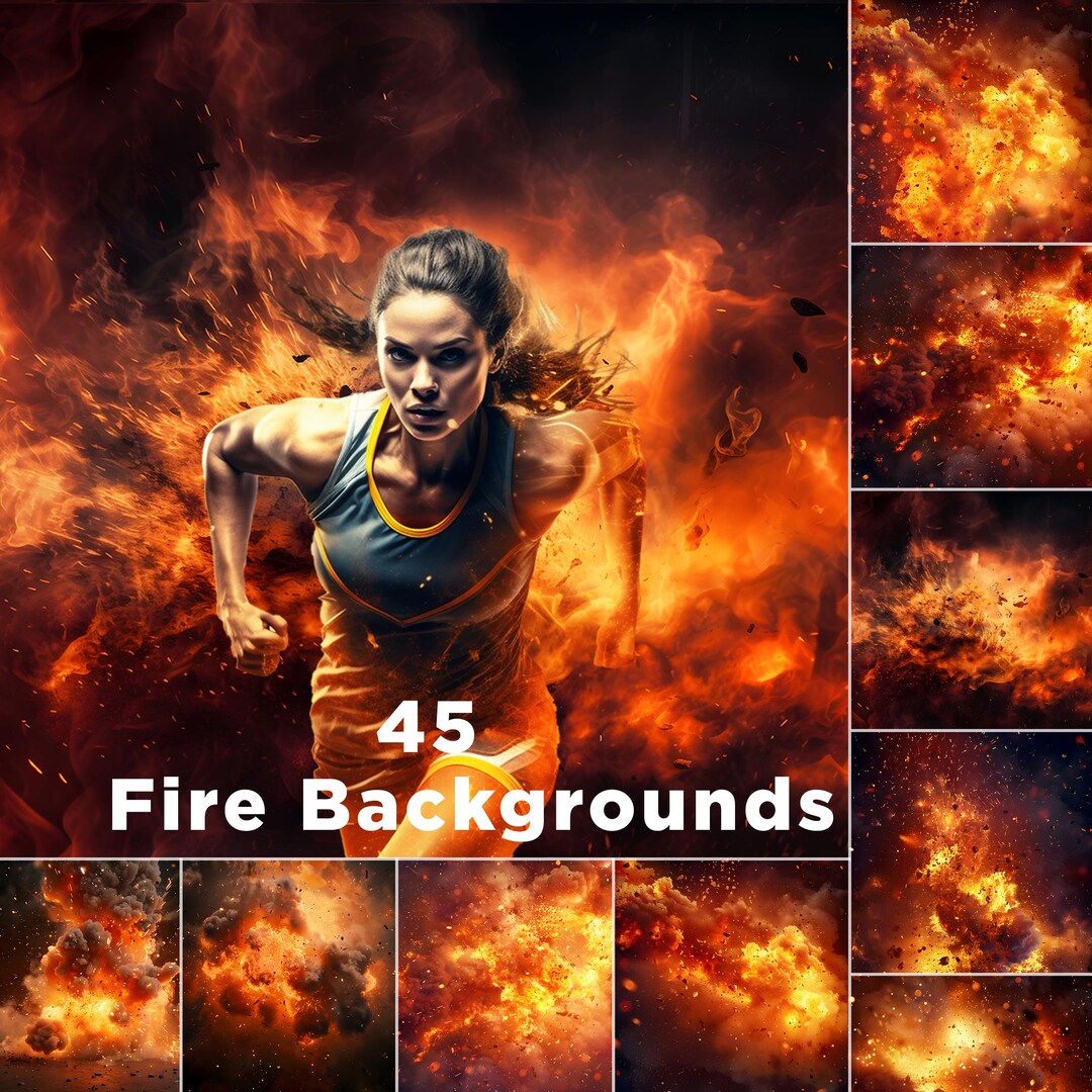 Dynamic Fire Photography Backgrounds: Sports Photo Overlays (JPG File ...