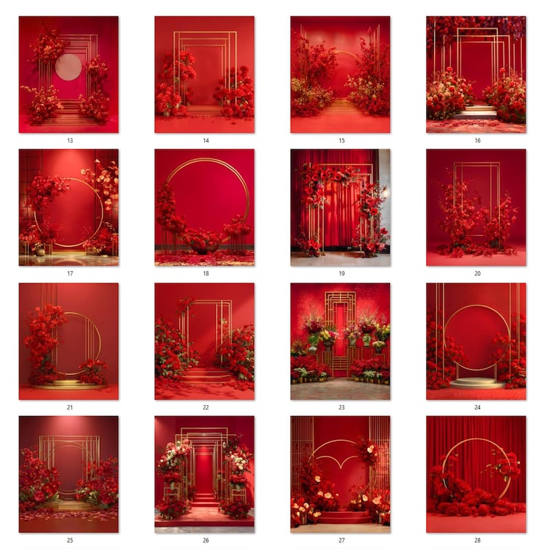 40 Red Floral Frame Digital Backdrops : Romantic Valentine's Day ...