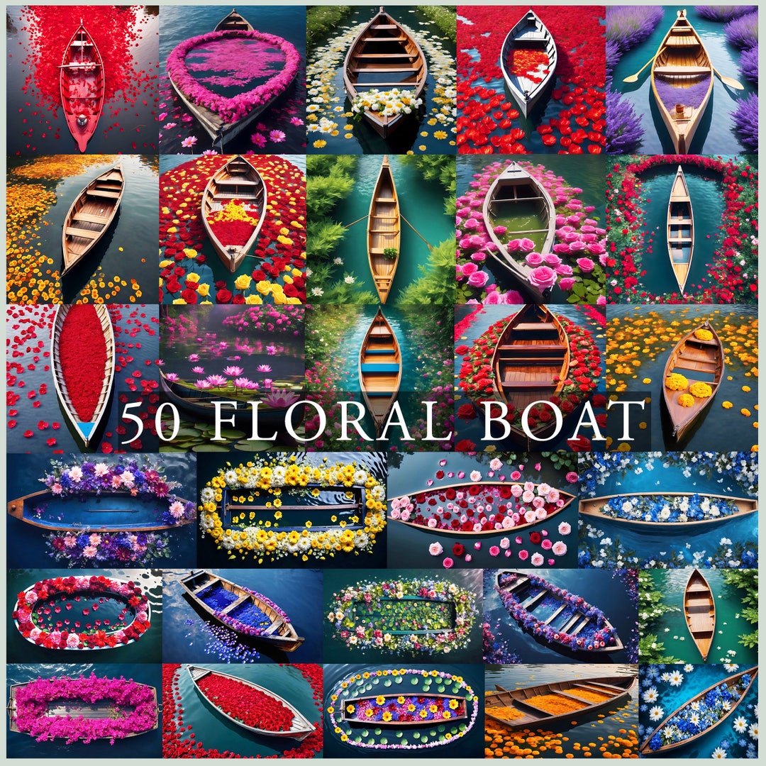 50 Floral Seas Boat Set Digital Backdrops, Photography Backdrops ...