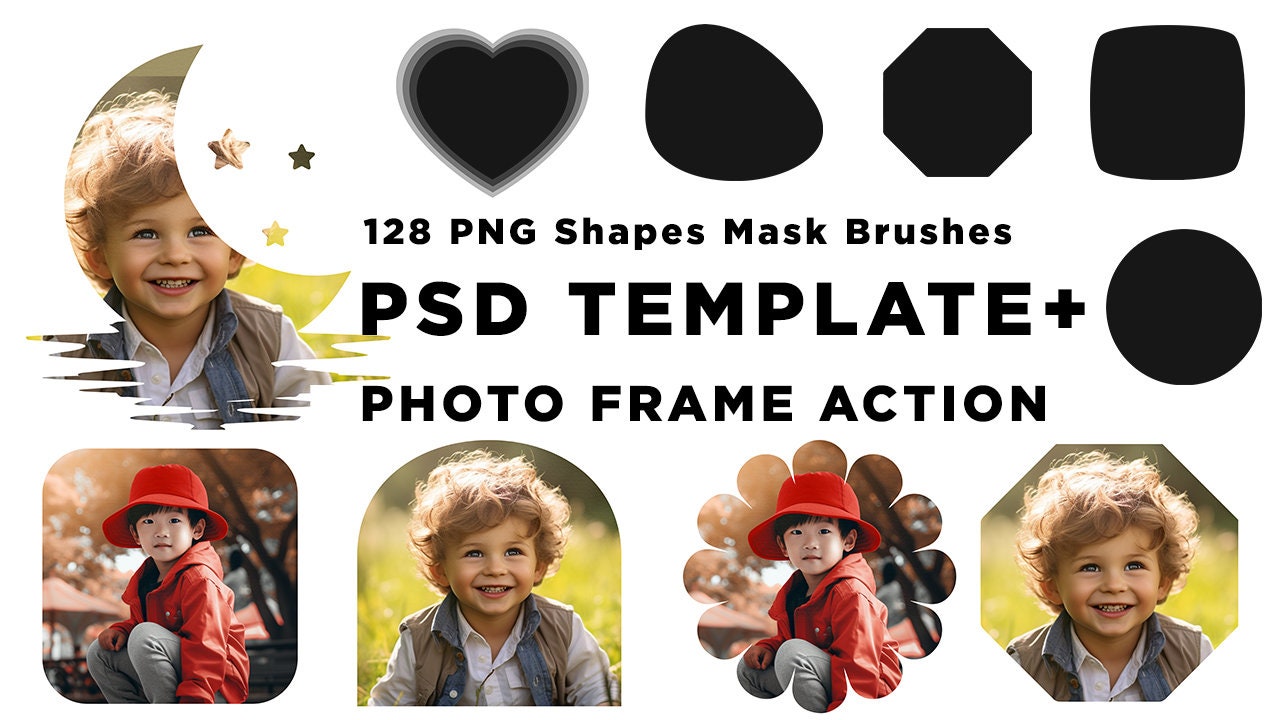 128 Shapes Mask Brushes Layered PSD Template, Scrapbook Mask Brushes ...