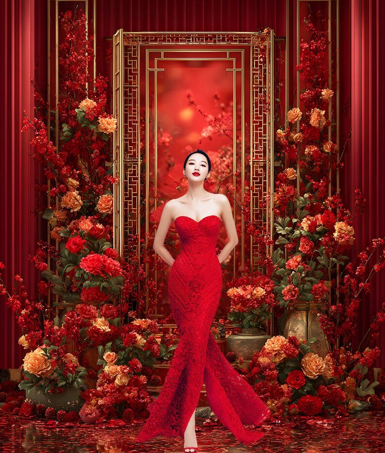 40 Red Floral Frame Digital Backdrops : Romantic Valentine's Day ...