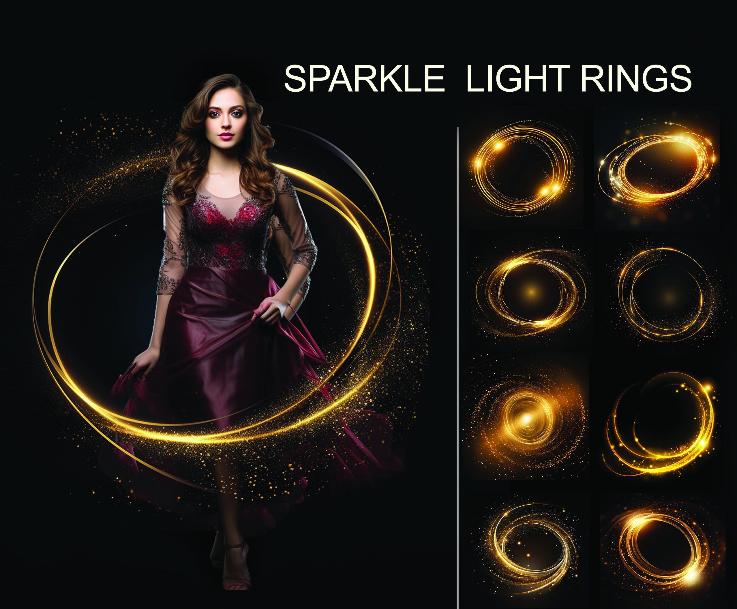 40 Gold Sparkle Rings PNG Overlays: Photoshop Backdrops (digital ...