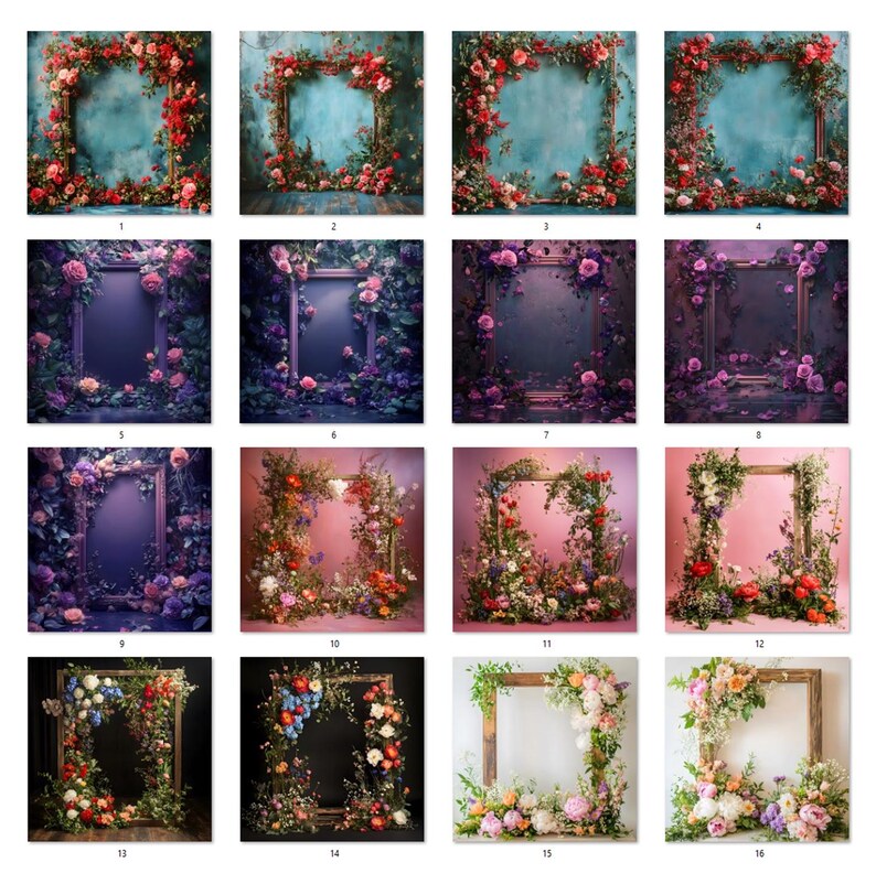 50 Floral Frame Digital Backdrops: Maternity Photography Overlays (JPG ...