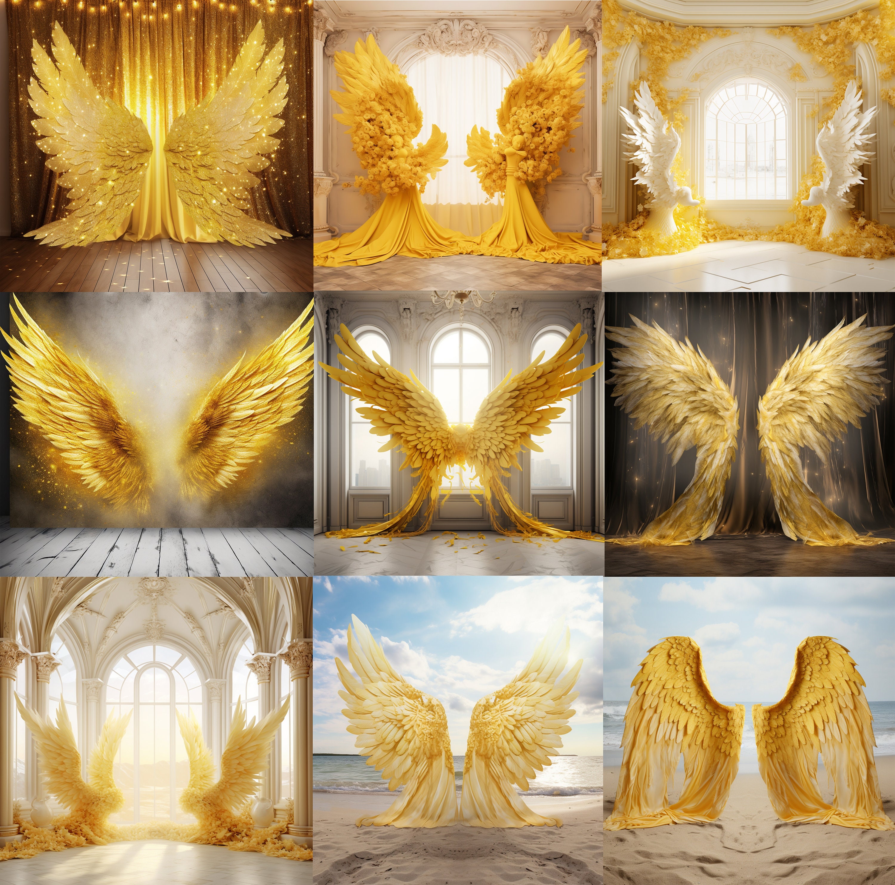 Yellow Angel Wings Digital Backdrops: Photo Overlays (PNG, 5000x5000 Px ...