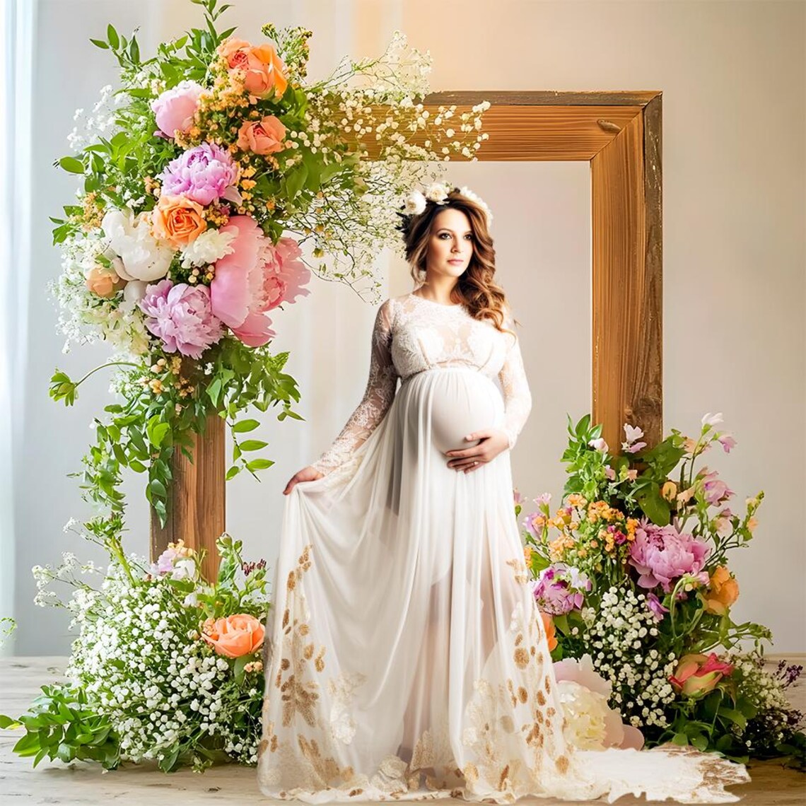 50 Floral Frame Digital Backdrops: Maternity Photography Overlays (JPG ...