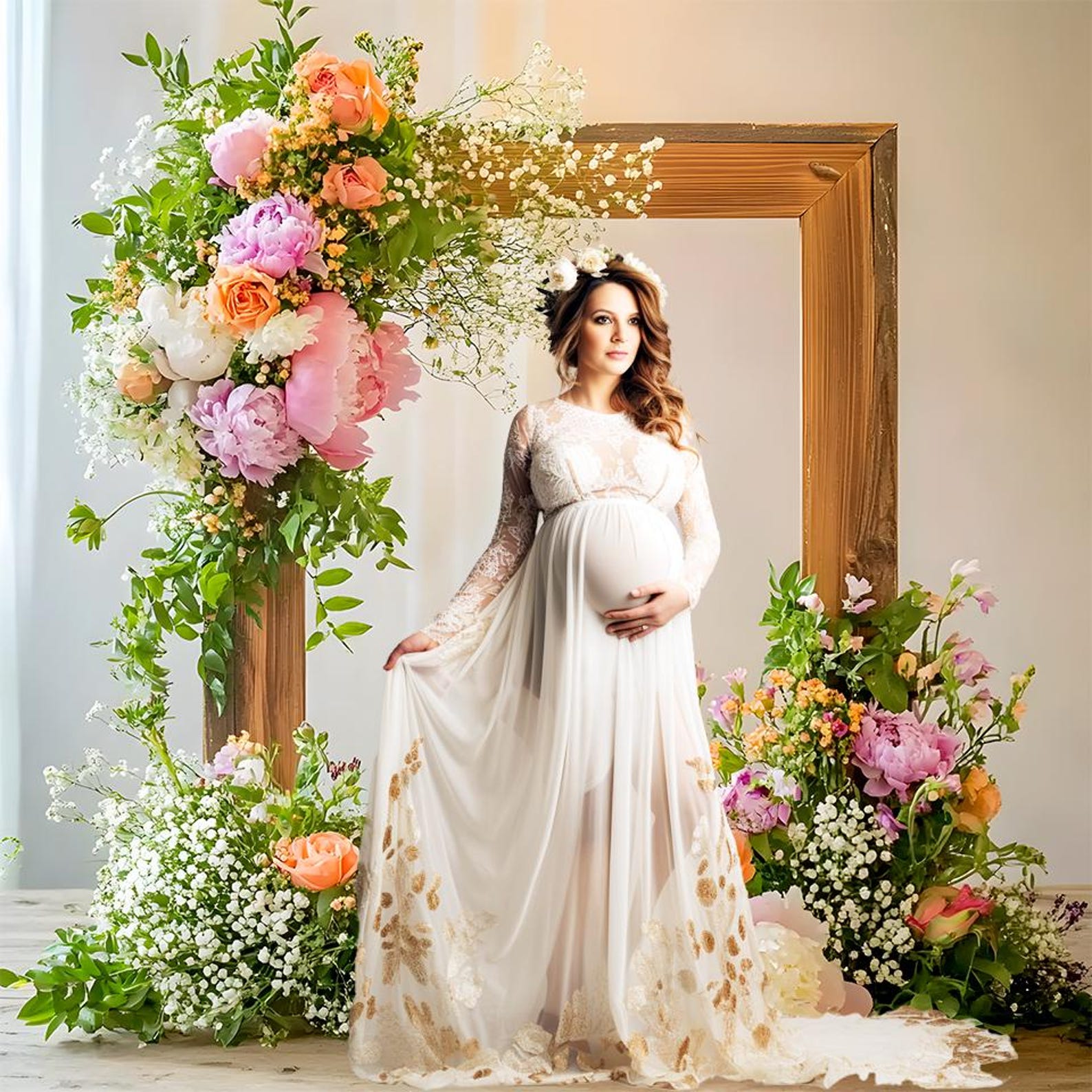 50 Floral Frame Digital Backdrops: Maternity Photography Overlays (JPG ...