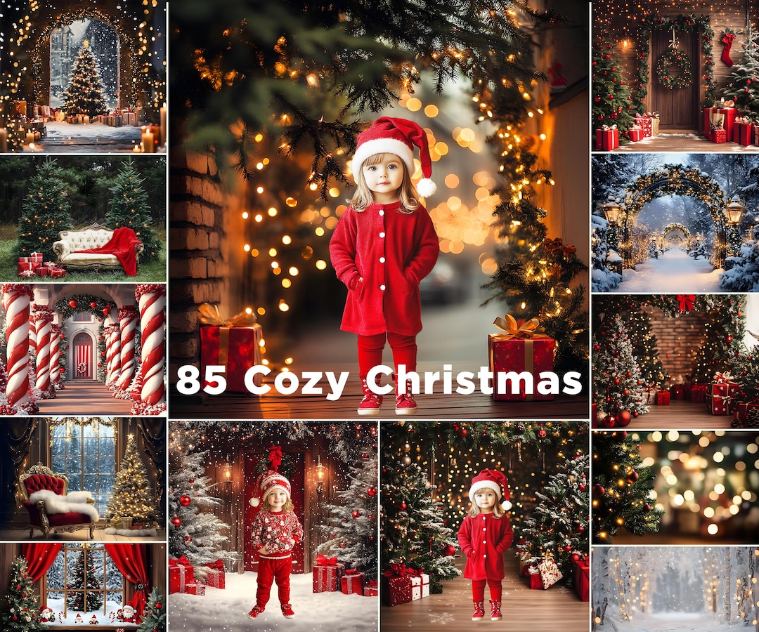 85 Christmas Digital Backdrops, Festive Holiday Background, Christmas ...