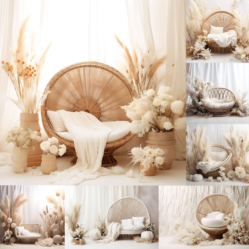 15 Bohemian Minimalistic White Digital Backdrops, Newborn Photography Props, Kids Photography ...