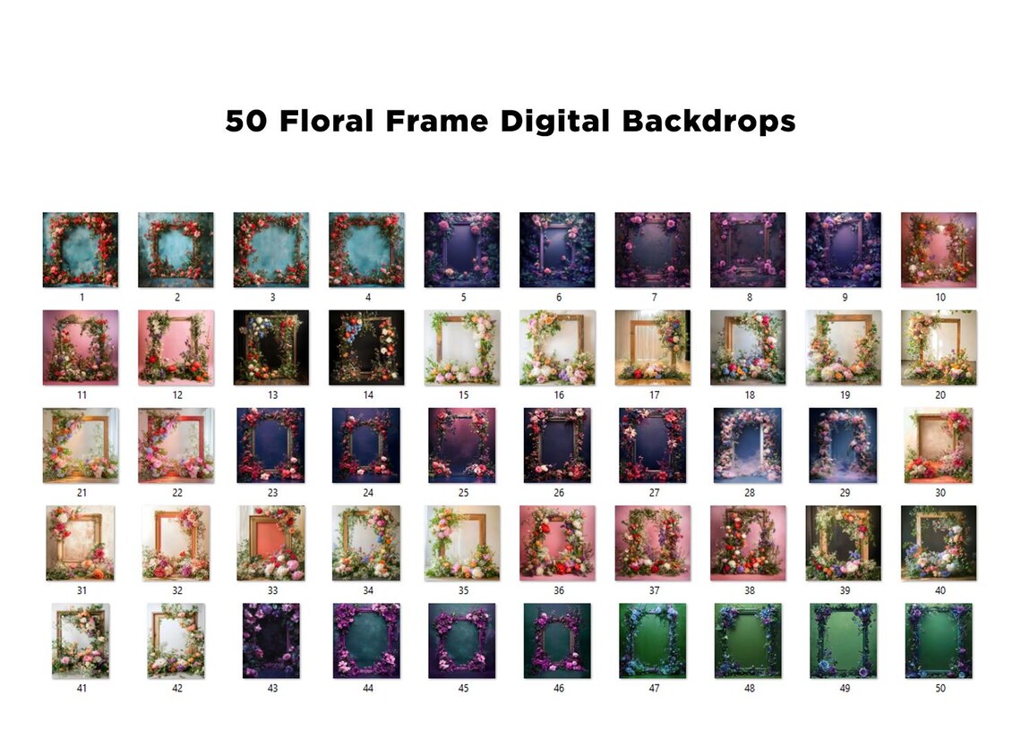 50 Floral Frame Digital Backdrops: Maternity Photography Overlays (JPG ...